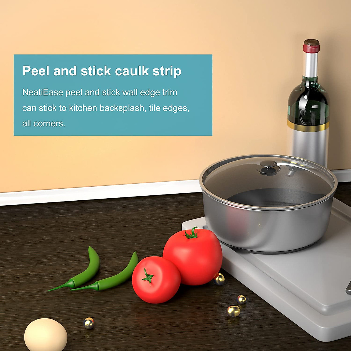 NeatiEase Flexible Trim Caulk Strip, Peel and Stick Trim for Molding, Tile Edge, Ceiling, Wall Corner, Baseboard, Floor(White)