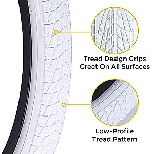 20 Inch Bike Tire Packages for Kids and BMX Tires. Fits 20x1.75 Bike Tube , Tire, Rims, Front or Rear Wheels. Includes Tire Tools. With or Without Tubes. 1 Pack or 2 Pack. WHITE (2 Tires - No Tubes)