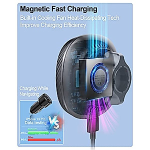 OQTIQ Wireless Car Mount Charger for Tesla Model 3 / Y Magnetic Phone Holder Fast Charging Cooling Fan Magnet Charger Compatible with Mag Safe Cases, for iPhone 14 13 12 Series (with QC 3.0 Adapter)