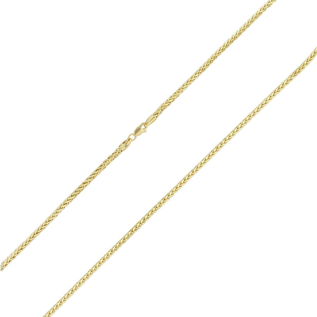 Nuragold 10k Yellow Gold 2.5mm Franco Rounded Palm Wheat Foxtail Spiga Chain Pendant Necklace, Mens Womens Jewelry 16" 18" 20" 22" 24" 26" 28" 30"