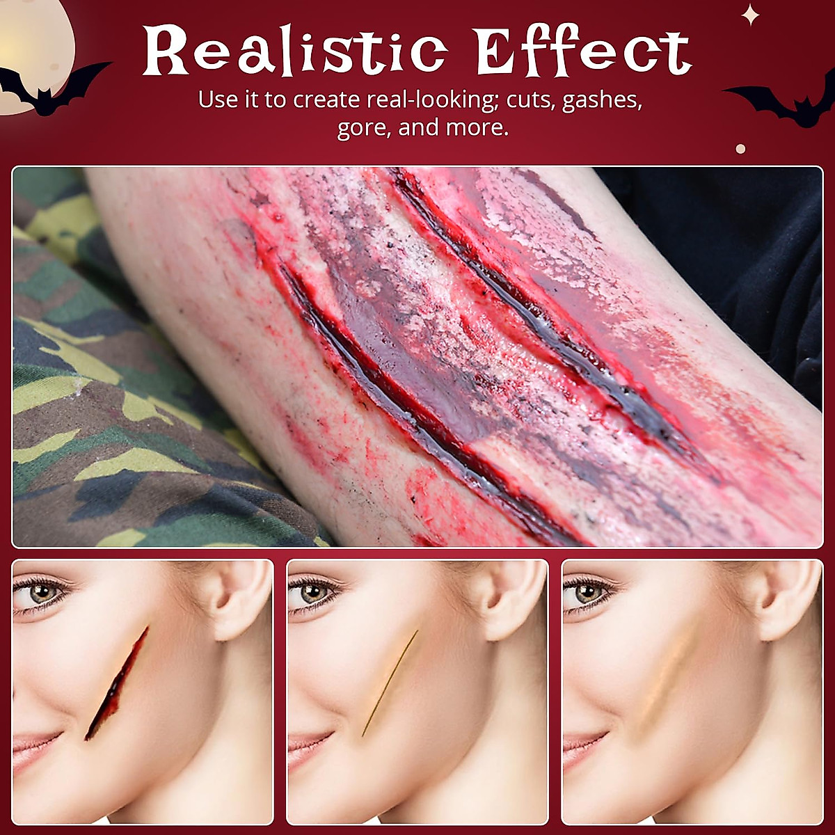 Dress-Up-America Halloween Makeup Kit - Face and Body Wax, Latex and Fake Blood Costume Face Paint Set - SFX Realistic Bloody Halloween Makeup Set for Teens and Adults