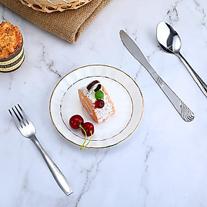 Nuogo 100 Pieces Fork Knife Spoon Silverware Flatware Cutlery Set Portable Stainless Steel Flatware Set Restaurant Silverware Cutlery for Home Kitchen Dining