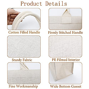 RSLUX Burlap Gift Bags Bulk，Reusable Jute Tote Bag with Laminated Interior and Cotton Handles, Plain Burlap Bags for Shopping Craft Embroidery Painting Decoration DIY,Wedding Party, 6 Packs