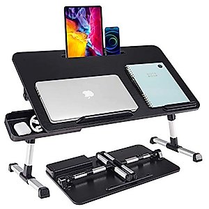 Lap Desk for Laptop,BUILDEC Adjustable Laptop Stand for Desk with Storage Drawer,Foldable Legs Standing Lap Table for Reading, Eating, Working, Writing, Gaming and Drawing in Bed Sofa Couch Floor…