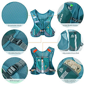 AONIJIE Marathon Running Vest Pack Water Hydration Backpack Outdoor Sport Bag Cycling Camping Climbing Rucksack (Blue+2pcs 250ml Bottles)