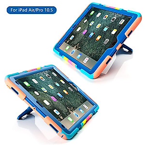 iPad Air 10.5" 2019/iPad Pro 10.5 2017 Case ACEGUARDER Ultra Protective Rugged Cover with Kickstand for Kids Shockproof Impact Resistant - Icecream/Blue