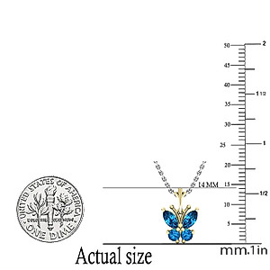 Dazzlingrock Collection Marquise & Round Blue Topaz Ladies Butterfly Pendant (Silver Chain Included), 14K Yellow Gold