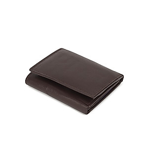 Leatherboss Genuine Leather Boys Slim Compact Flap Id and Coin Pocket Trifold Wallet for men women, Dark Brown