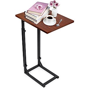 WHEARTED Adjustable C Shaped End Table - C Table Side Table for Couch and Sofa, Small Coffee Table with Metal Frame in Living Room, Bedroom, Bedside Rustic Brown