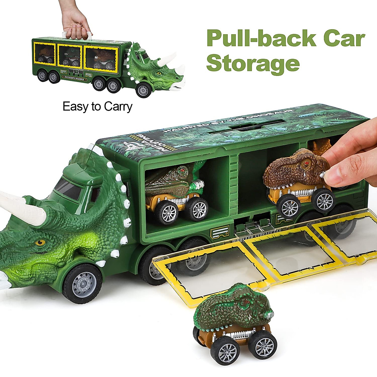 TOY Life Dinosaur Toys for Kids 3-5 5-7, 21 Pack Dinosaur Truck with 6 Pull Back Dinosaur Cars and Dinosaur Figure, Toddler Toys for Boys and Girls, Dinosaur Transport Carrier Truck for Kids