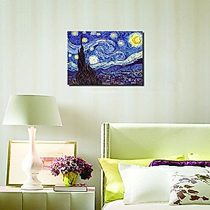 Wieco Art Starry Night Canvas Print of Van Gogh Oil Paintings Reproduction Modern Canvas Print Artwork Abstract Landscape Pictures Printed on Canvas Wall Art for Home Office Decorations