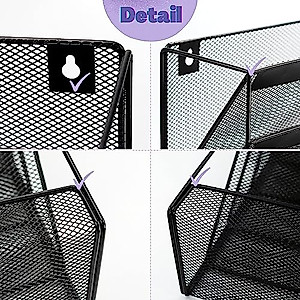HMXLJJY 6 Tier Mesh Wall File Organizer,Vertical File Organizer,Hanging Folder Organizer Wall Mount with Flat Tray,Mail Organizer for Papers,Folders,Files Clipboard & Magazine Organization for Office,Home(Black)