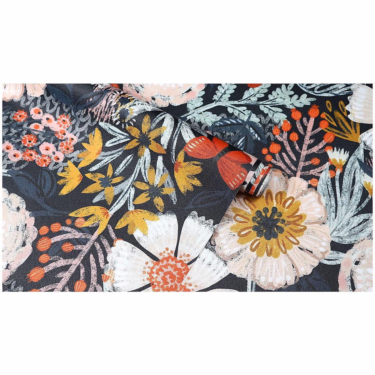HAOKHOME Boho Peel and Stick Wallpaper Floral Wall Paper Removable for Bedroom Navy/Pink/Orange Contact Paper 17.7in x 9.8ft
