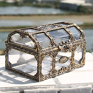 Treasure Chest Pirate Keepsake Jewelry Box,Crystal Gemstone Plastic Pirate Box for Jewelry Cosmetics Gifts Trinkets Souvenirs (As Shown)