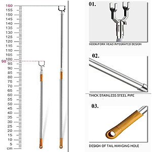Reach Pole with Hook, 64" Extended Steel Clothes Garmant Hook Long Pole for High Reach without Step Ladder