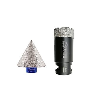 SHDIATOOL 1-3/8“ Diamond Drill Bits 2” Beveling Chamfer Bits Set for Porcelain Ceramic Tile Marble for Angle Grinder