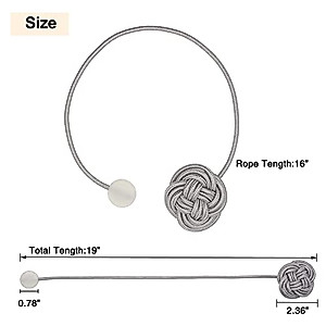 HIASTRA Strong Magnetic Curtain Tiebacks, 2 Pack Curtain Tie Modern Window Decorative Tie Backs for Curtains Rope Outdoor Holder for Sheer Blackout Drapes, Silver Grey