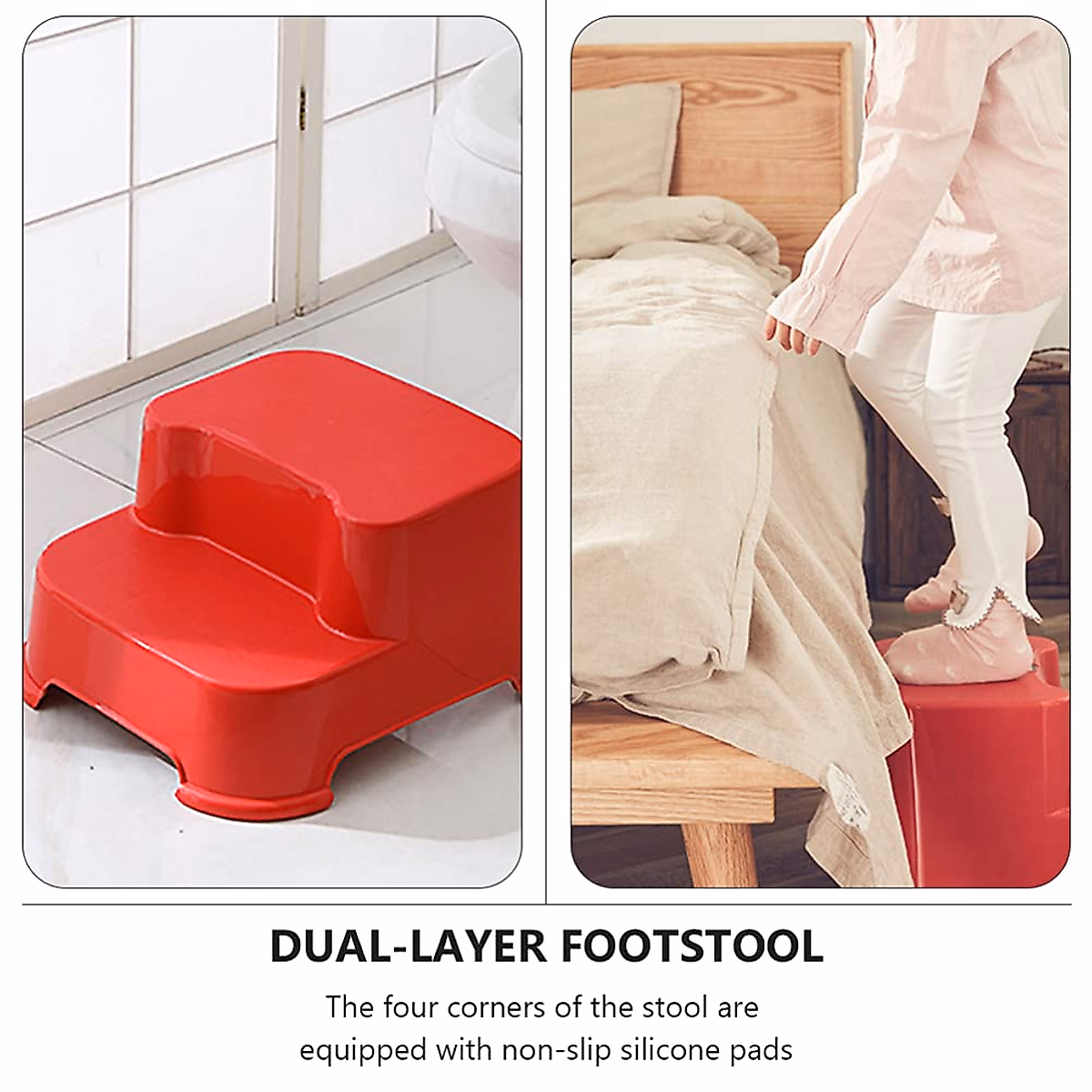 Toyvian Two Step Step Stools Toilet Potty Training Stool Non- Slip Foot Stool Bedside Step Stool for Kitchen Bathroom Bedroom Red