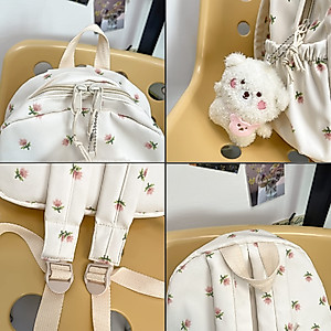 kakarin choyx Kawaii Backpack Mori Art Floral School Bag With Pendant 12.2 Inch Aesthetic Backpack Cute Backpack Medium School Bag (Pink, Middle)