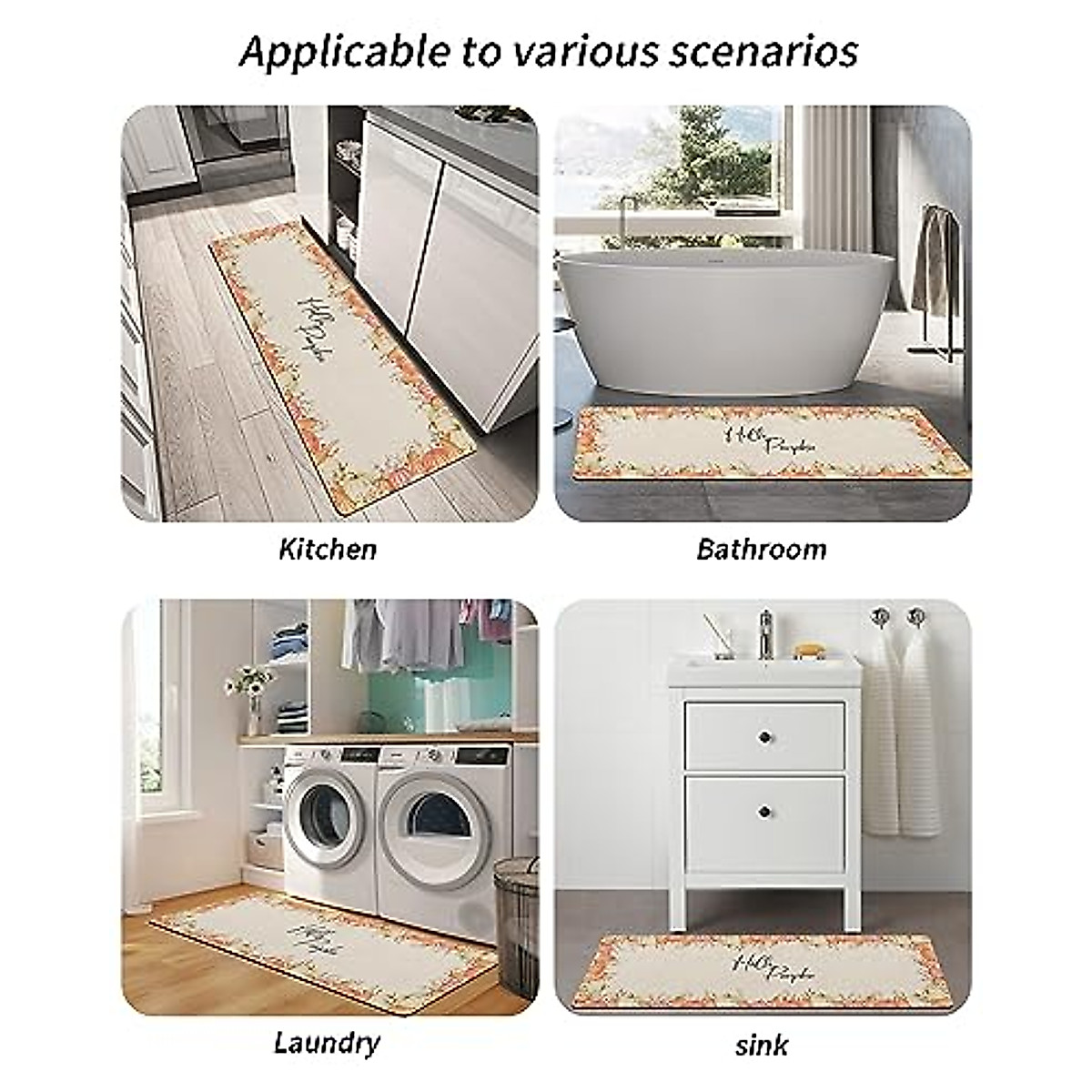 Elegant Flower Pumpkins Bath Mat for Tub,Non Slip Bathroom Floor Runner Rug Quick Dry & Absorbent Diatomaceous Earth Shower Sink Kitchen Washable Doormat,Fall Aesthetic Eucalyptus Leaves 20"x47"