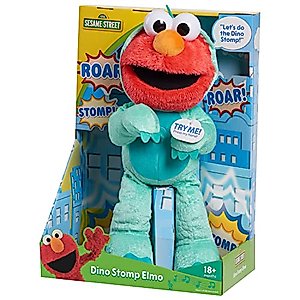 SESAME STREET Dino Stomp Elmo 13-Inch Plush Stuffed Animal Sings and Dances, Kids Toys for Ages 18 Month by Just Play