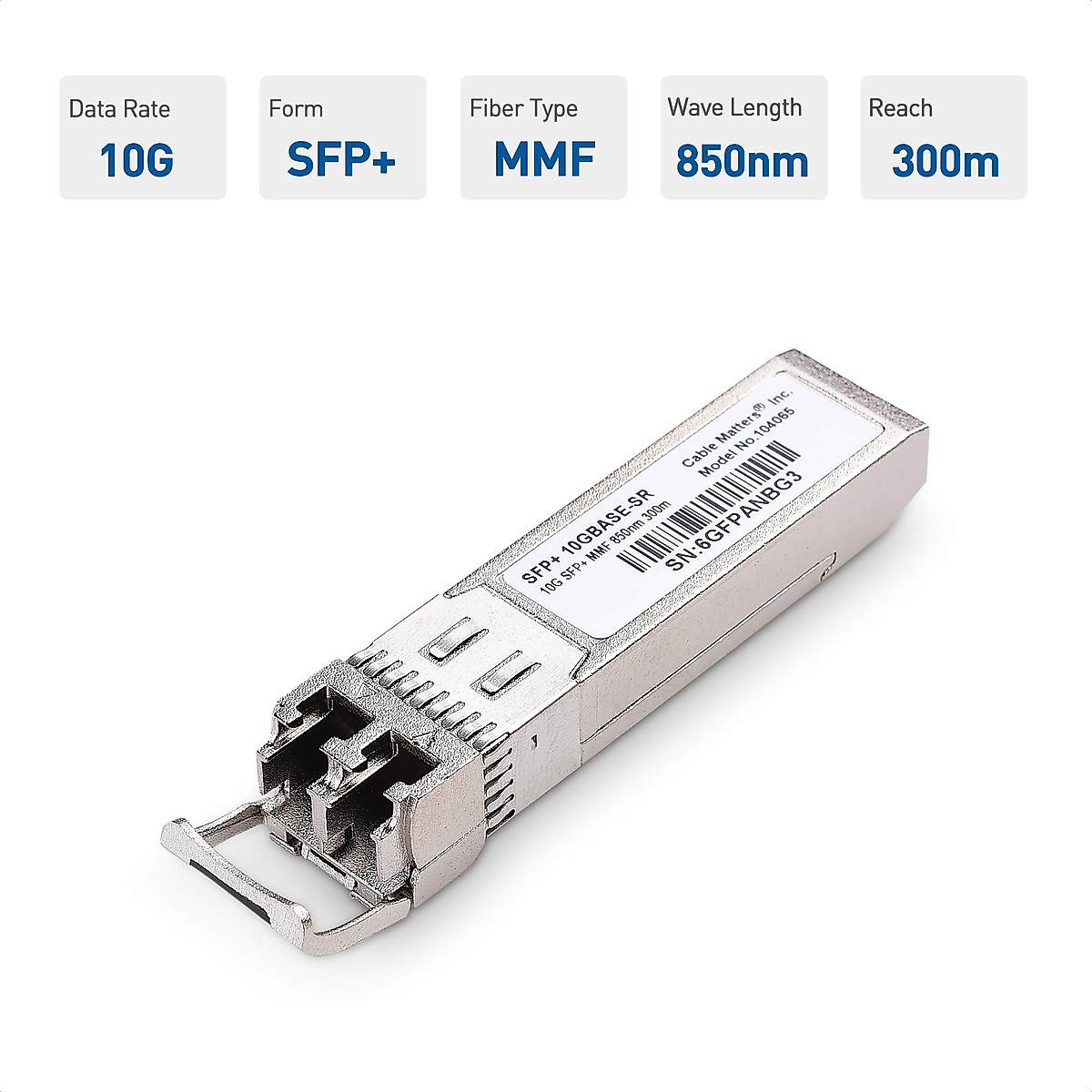 Cable Matters 2-Pack 10GBASE-SR SFP+ to LC Multi Mode 10G Fiber Transceiver Modular for Cisco, Ubiquiti, TP-Link, Huawei, Mikrotik, Netgear, and Supermicro Equipment