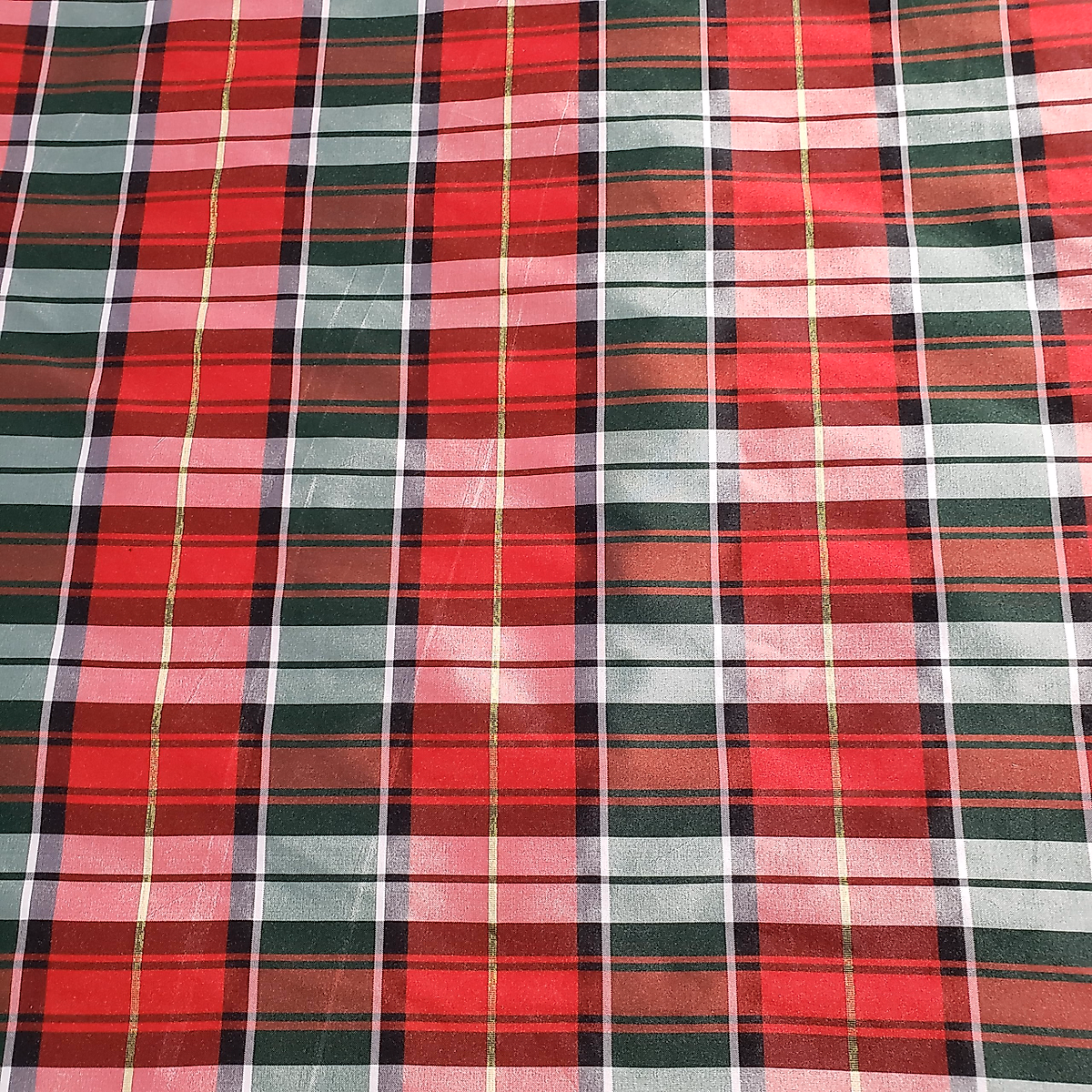 Generic Taffeta Holiday Plaid - Hunter Green, Red, White, Gold - Christmas Metallic Tartan Fabric 58"" by The Yard, TAFFHGP01