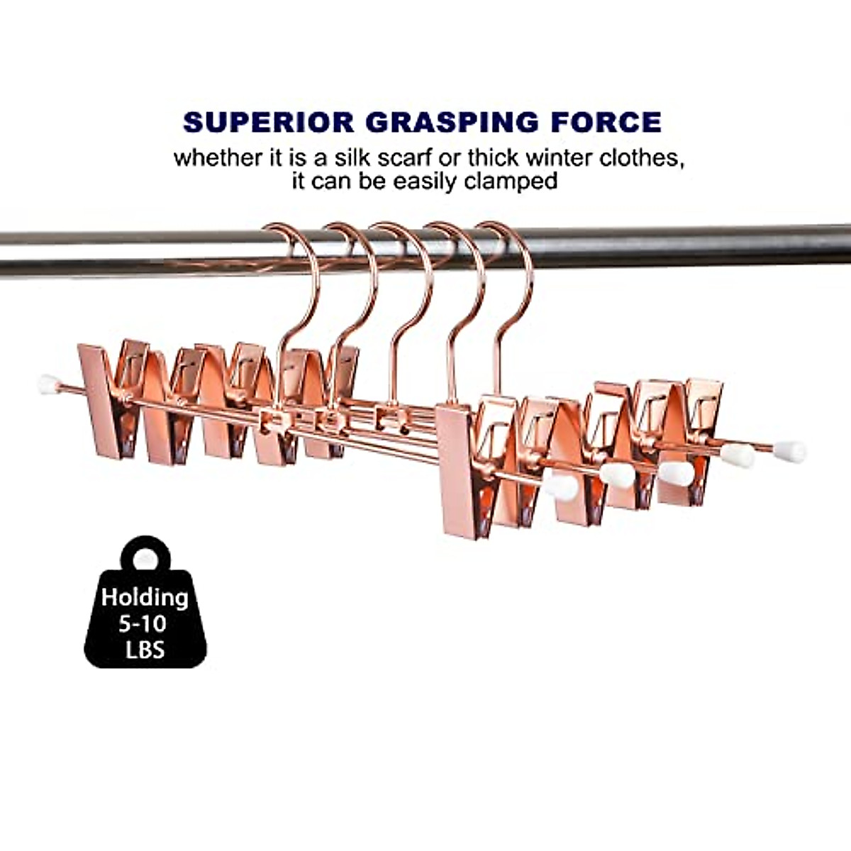 Amber Home 12 Pack Rose Copper Gold Metal Pants Skirt Hangers with Clips, Adjustable Clip Metal Trouser Hangers, Clip Hangers for Jeans Pants Heavy Duty (12 Pack)