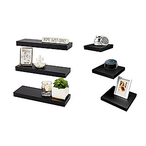 Sorbus Floating Shelves Bundle - Set of 5 Wall Shelves - 2 Square Tile Shelves & 3 Flat Floating Shelves - Hanging Wall Shelves for Home Decor