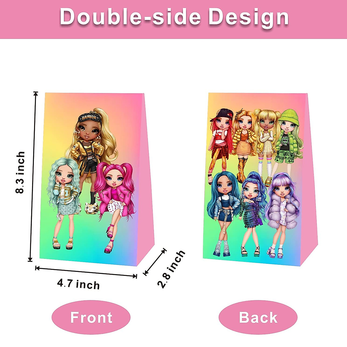 MEGIMA 12pcs Rainbow Girls Favor Gift Bags,Rainbow Girls Birthday Party Supplies for Birthday Party Decorations