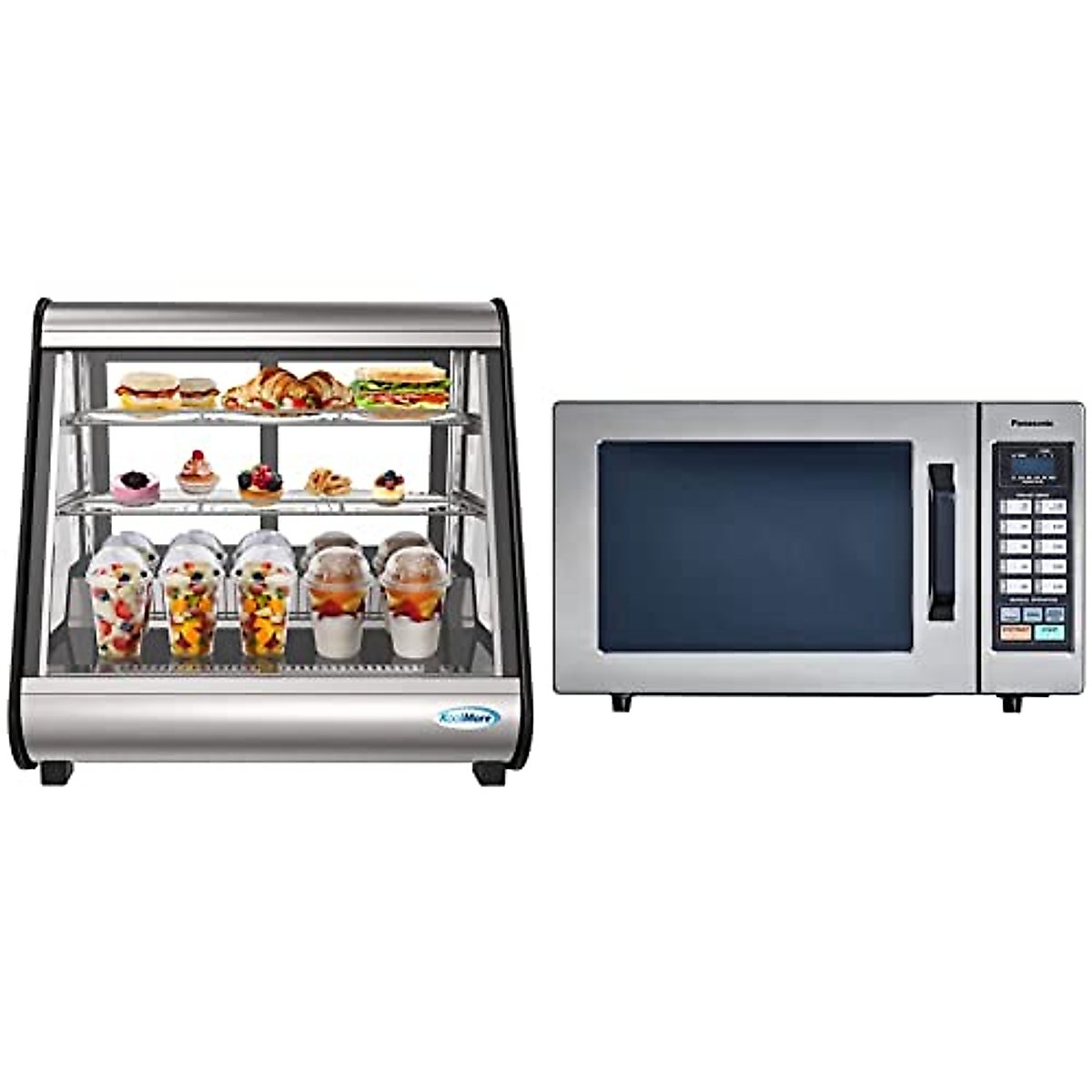 KoolMore - CDC-4C-BK 27" Commercial Countertop Refrigerator Display Case Merchandiser & Panasonic Countertop Commercial Microwave Oven with 10 Programmable Memory and Touch Screen Control