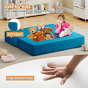 linor Kids Couch, Toddler Couch with Washable and Durable Covers, Modular Kids Sofa Couch, Foldable Loveseat & Two Ottoman, Fold Out Lounger (Navy)