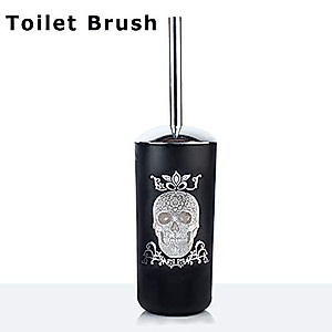 Halloween Bathroom Accessories Set 6 Piece Plastic Bathroom Ensemble Soap Dispenser Toothbrush Holder Tumbler Soap Dish Trash Can Toilet Brush Holder for Decorative Countertop Housewarming Gift(Black)