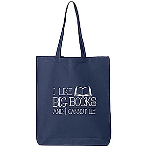 I Like Big Books and I Cannot Lie Cotton Canvas Tote Bag in Navy - One Size