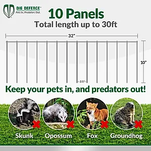 Dig Defence 10 Pack, 30’ Original Animal Barrier Fence - Large No Dig Fence for Dogs and Rabbits, Durable Outdoor Dog Fence Barrier for Yard & Patio
