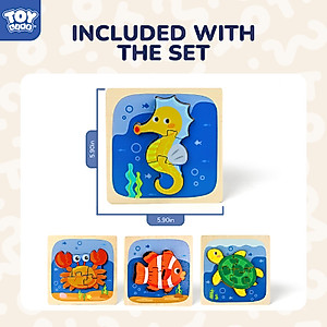 TOY Life Wooden Puzzles for Toddlers 2-4, Sea Animals Toddler Puzzles, Puzzles for Toddlers 1-3, Wood Puzzles Educational Montessori Toys Gifts for 1 2 3 Year Old, Baby Puzzles Kids Learning Toy