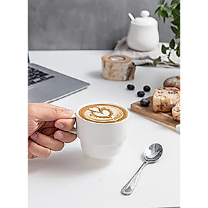 Sweese 411.001 Porcelain Cappuccino Cups - Stackable Coffee Cups - 6 Ounce for Specialty Coffee Drinks, Cappuccino, Mocha and Tea - Set of 6, White