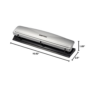Bostitch Office 3 Hole Punch, 12 Sheet Capacity, All-Metal, Silver