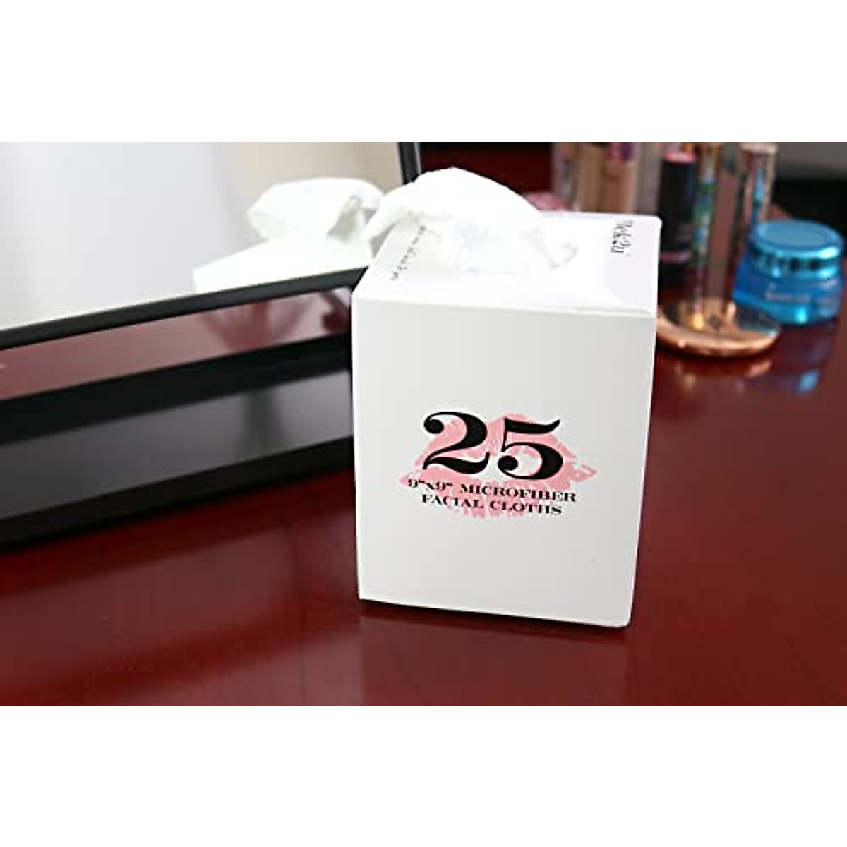 Arkwright Microfiber Makeup Remover Cloths - Reusable Makeup Towel in a Tissue Box Dispenser, 25 Facial Cleansing Towels for Bathroom, 9 x 9 in, White