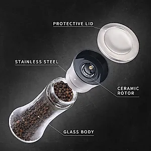 COOKAID Salt and Pepper Grinder with Adjustable Ceramic-Refillable Pepper & Salt Mill-Premium Stainless Steel Mill-Set of 2