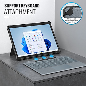 MoKo Case Fits Microsoft Surface Pro 8 13" Touchscreen 2021 Release Tablet, All-in-One Protective Rugged Cover Case with Hand Strap, Compatible with Type Cover Keyboard, Black