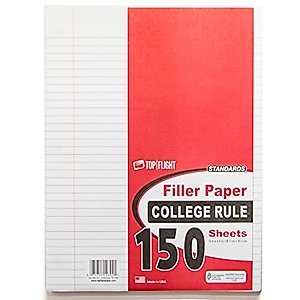 Top Flight Filler Paper, 10.5 x 8 Inches, College Rule, 150 Sheets (12302)