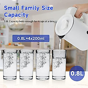Small Electric Tea Kettle Stainless Steel, 0.8L Portable Mini Hot Water Boiler Heater, Travel Electric Coffee Kettle with Auto Shut-Off & Boil Dry Protection (White)