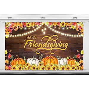Nepnuser Happy Friendsgiving Photo Booth Backdrop Fall Harvest Thansgiving Friends Party Decorations Maple Leaves Sunflower Wall Decor Supplies (7×5ft)