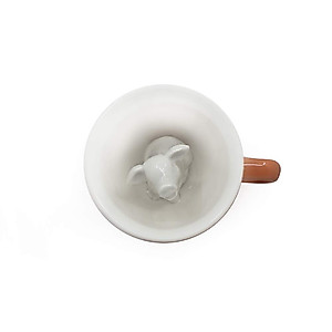 Creature Cups PIG Ceramic Cup (11 Ounce, Peach Exterior) - Hidden 3D Animal Inside Mug Emerges As You Drink - Piggy Farm Animal - Birthday, Holiday, Housewarming Gift for Coffee & Tea Lovers