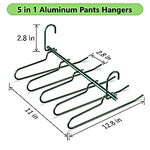 Pants Hangers,CKSD Aluminum Alloy 5 Layers Multi Functional Jeans Hanger More Space Saving Non Transform Non Fracture for Closet Clothes Hanger Organizer (Deep Green, 2 Pack)
