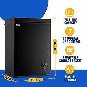Chest Freezer WANAI 3.5 Cubic Deep Freezer with Top Open Door and Removable Storage Basket, 7 Gears Temperature Control, Ideal for Office Dorm or Apartment (Black)