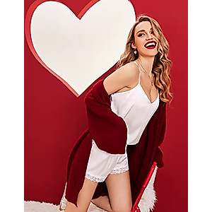 Ekouaer Silk Pajama Set for Women Soft Lingerie Lace Satin Sleepwear V-neck Cami Nightwear, White Small