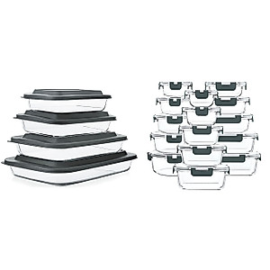 MCIRCO 8 Pcs Glass Baking Dish Set with Lids, 30 Pcs Glass Food Storage Containers with Lids, Fridge, Microwave, Oven, Dishwasher Friendly, For Cooking, Baking