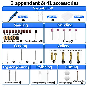 Mini Cordless Rotary, mini drill,3-Speed 3.7V rechargeable Kit with 41 Accessories, 16000rpm Multi-Purpose Power Tool for Sanding, Polishing, Grinding, Drilling, Engraving, DIY Crafts (Blue)